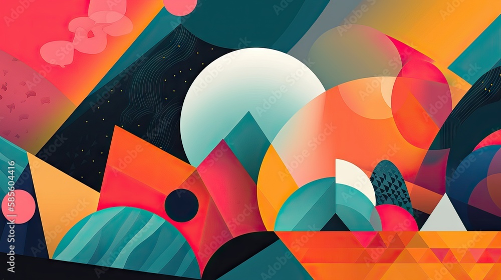An eye-catching and surreal image featuring colorful geometric shapes ...