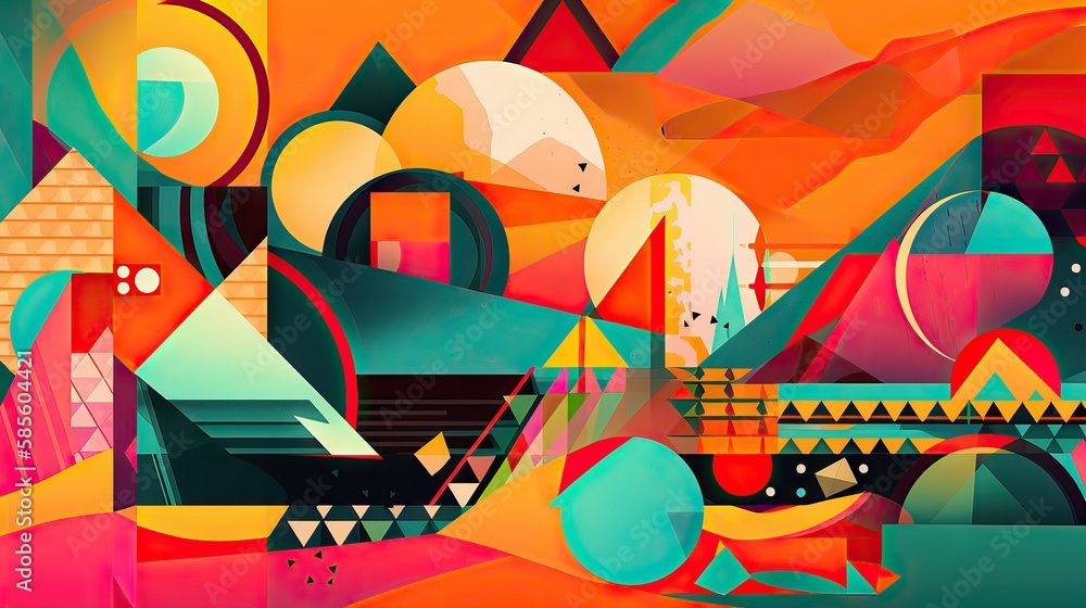 An eye-catching and surreal image featuring colorful geometric shapes ...