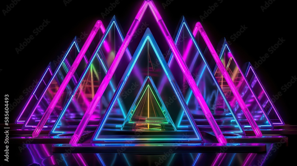 Futuristic neon triangles in mesmerizing designs create a vibrant and ...