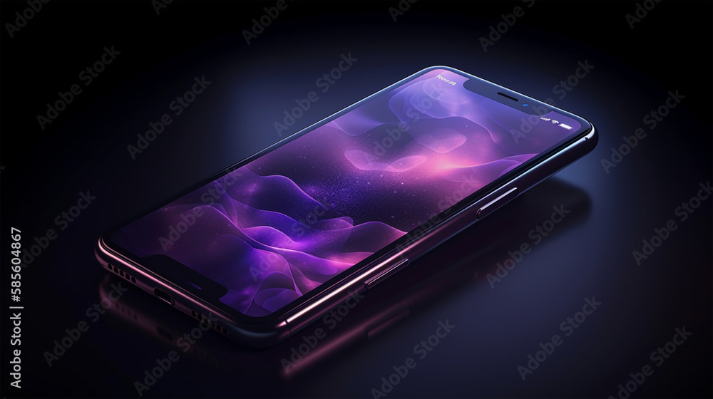 A purple and black phone with a purple background, AI, moockup Stock ...