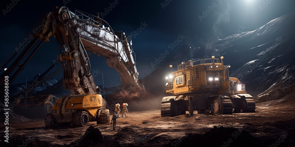 humans mining the moon and steroids, space mine, minerals, group of ...