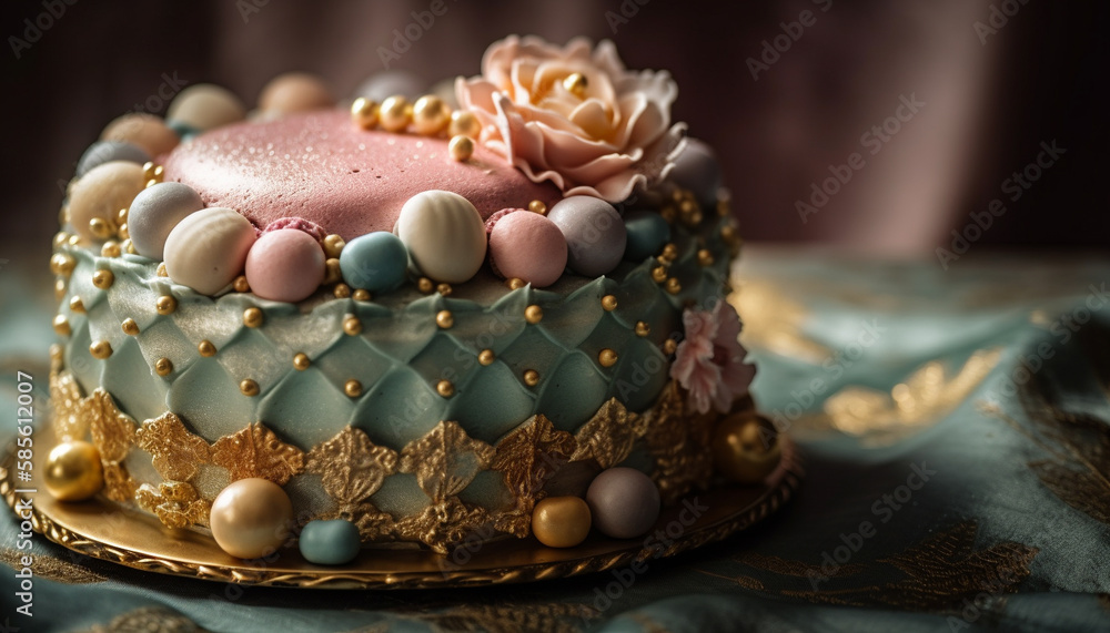Birthday Cake with Soft Pastel Colors and Intricate Textures, Lit by ...