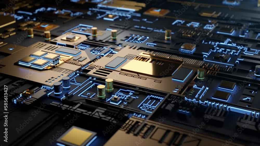 CPU Chip on Motherboard. High tech electronic circuit board futuristic ...