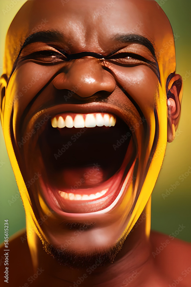 Bald African American Man Exaggerated Open Mouth Smile Laughing and ...