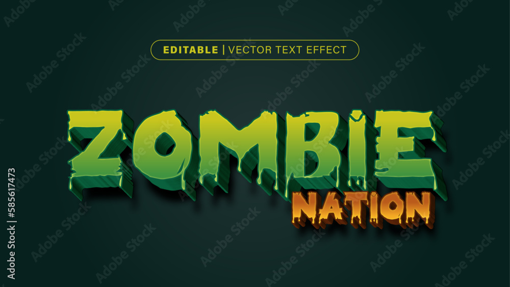 Editable 3D Style Zombie Nation Text Effect Vector Illustration in Dark ...