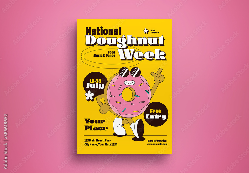 Yellow Modern National Doughnut Week Flyer Layout Stock Template ...
