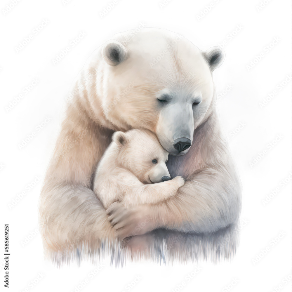 Mother white bear hugging her baby cub. Illustration for Mothers Day ...