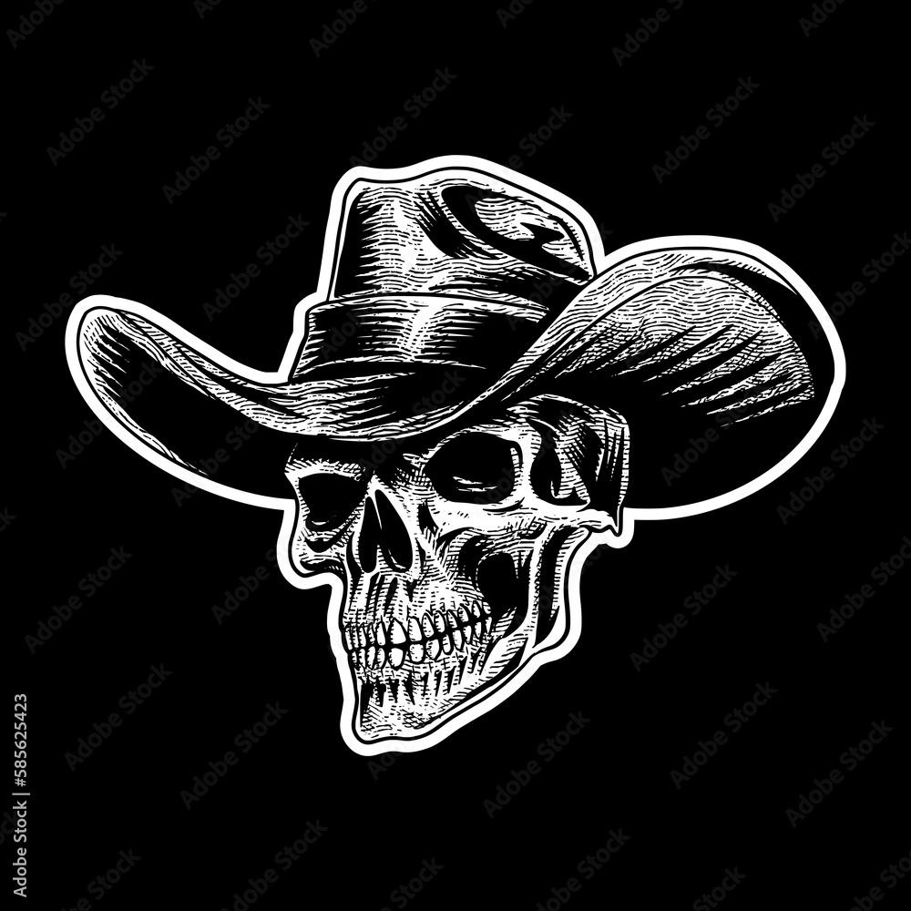Cowboy skull hand drawing vector illustration Stock Vector | Adobe Stock