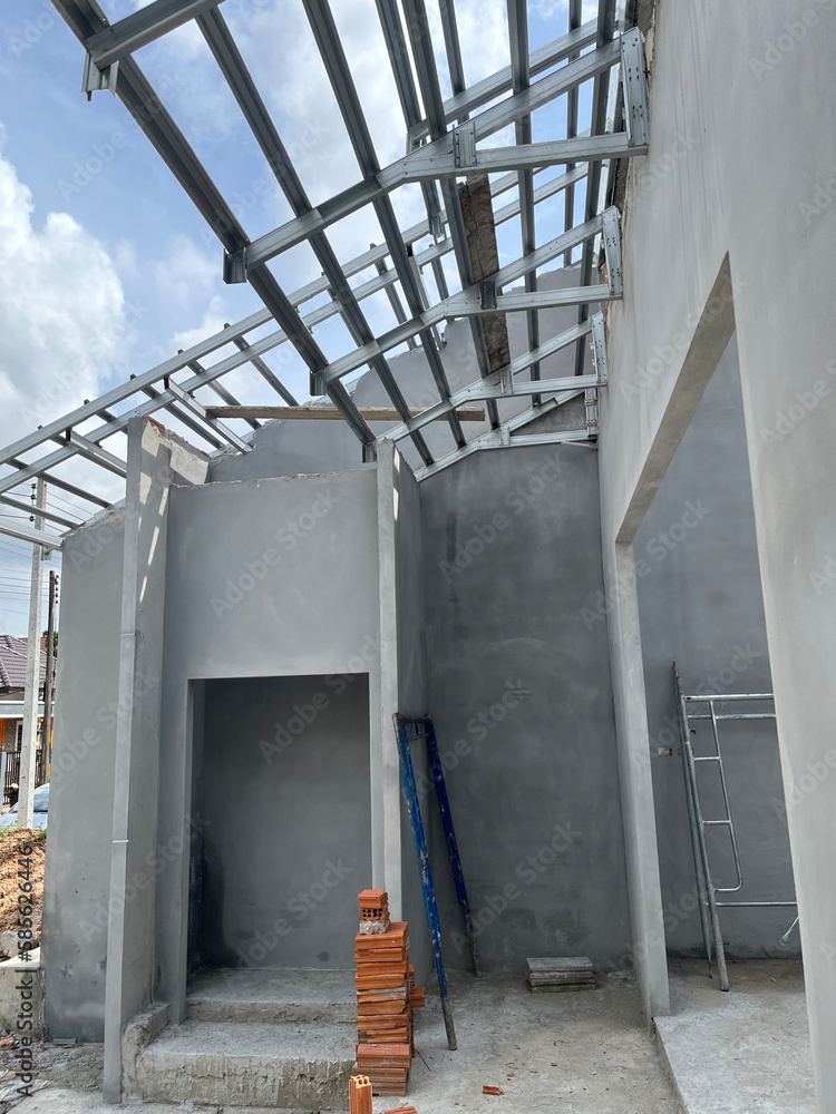 structure steel roof building construction. scene gabal roof structure ...