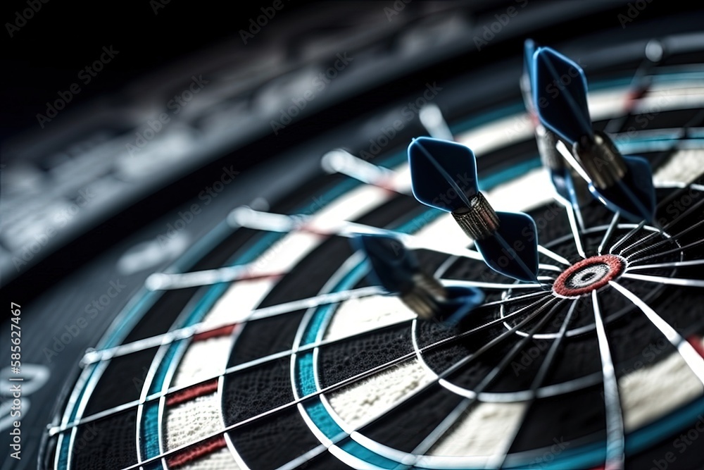 precise dart shot hitting the bullseye in the center of a dartboard ...
