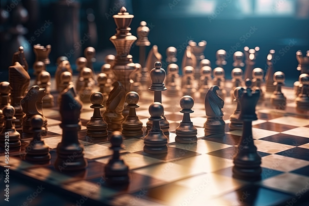 chess board with a full set of chess pieces arranged for a game ...