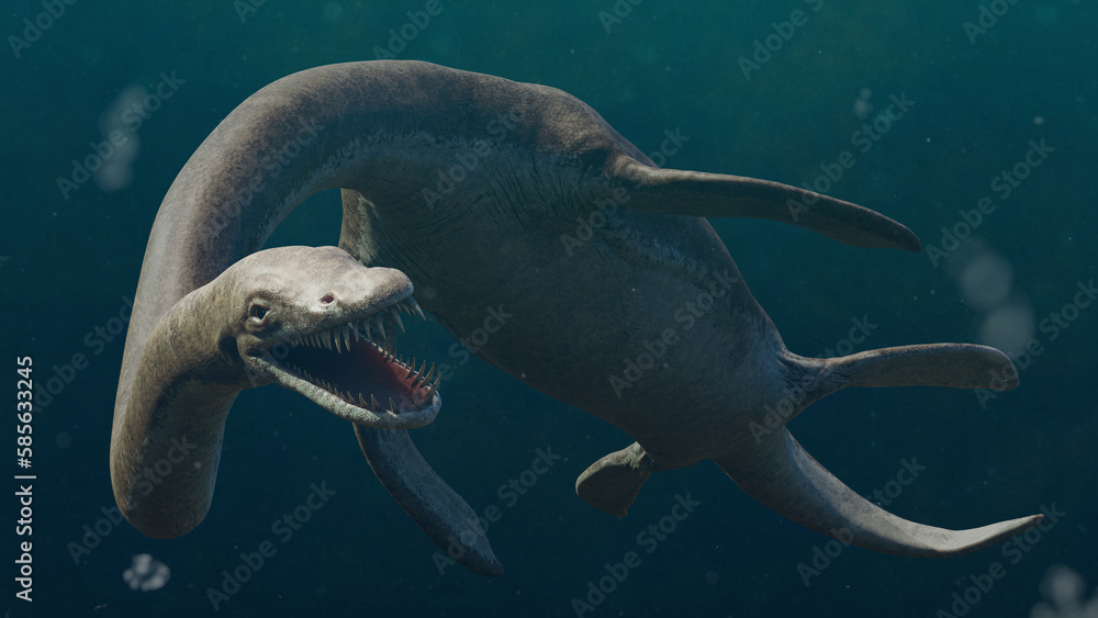 Elasmosaurus, majestic long-necked plesiosaur swimming in the ...