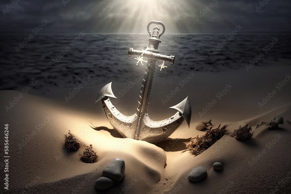 realistic metallic anchor on sand underwater, generative ai Stock ...