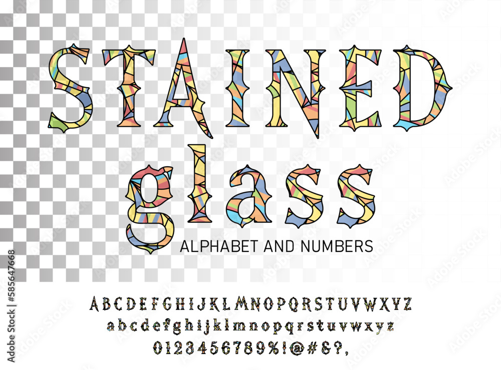 Stained glass alphabet from decorative transparent colored piece of ...