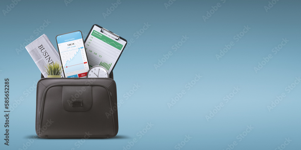 Stock market and trading items in a briefcase Stock Photo | Adobe Stock