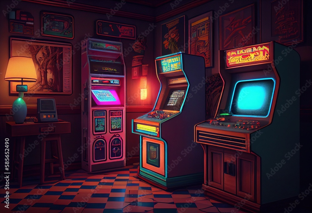Arcade Video Games, 80s - 90s. Generative AI. Digital Art Illustration ...
