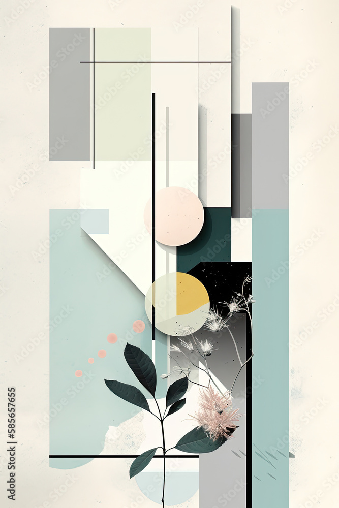 Minimalist spring design, pastel colors with geometric shapes and clean ...