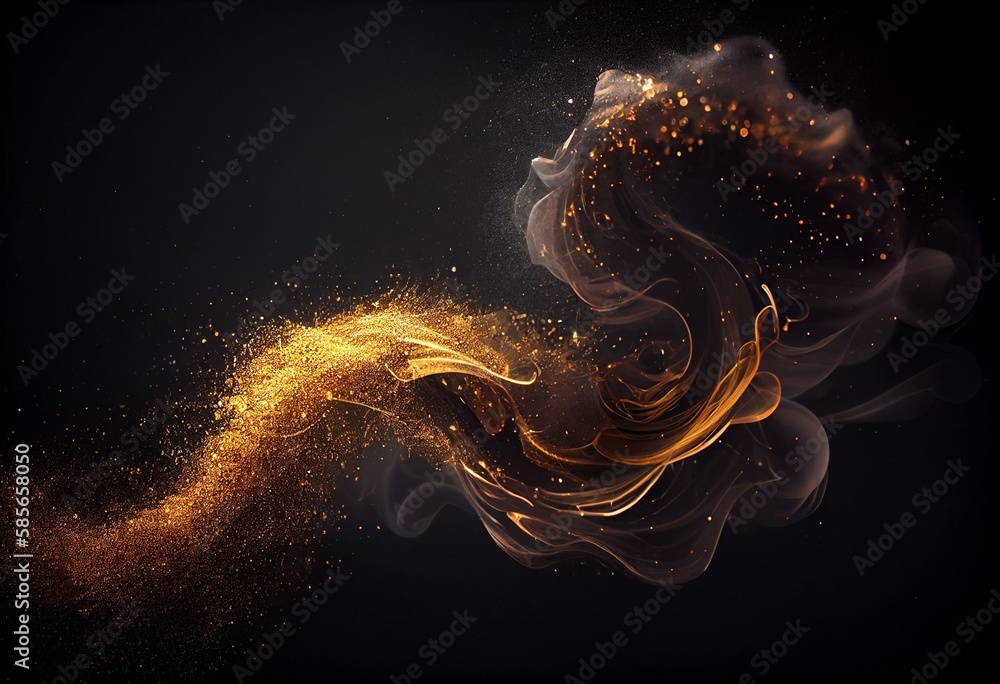 Gold flow and golden glitter smoke particles background, shimmer glow ...