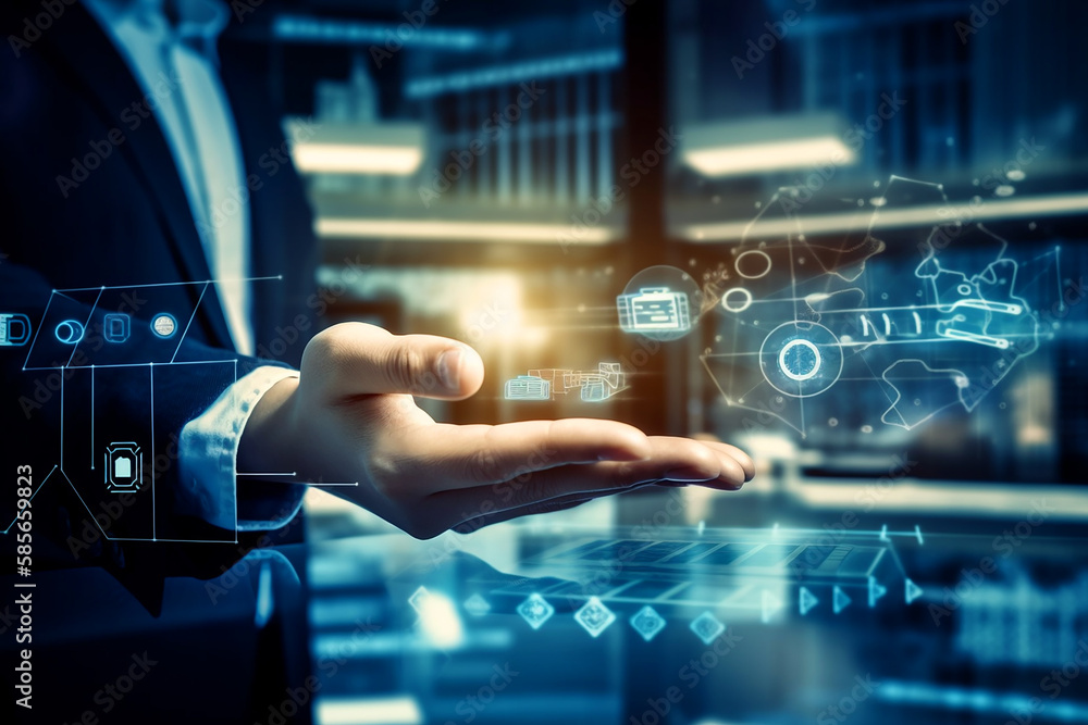 network connection on virtual screen. Generative AI Stock Illustration ...