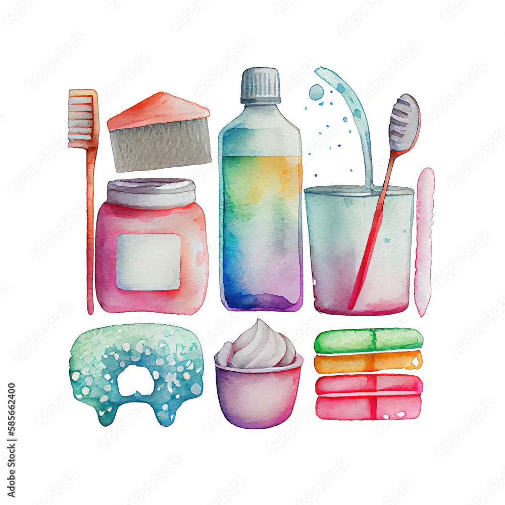 Watercolor clipart of a Personal hygiene items. Transparent background ...