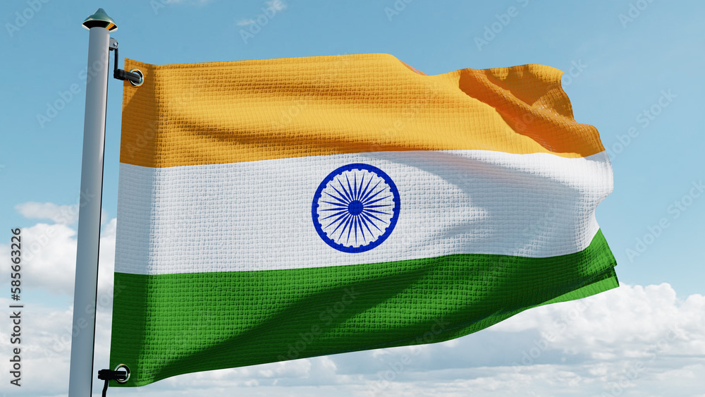 3d illustration rendering of India flag. Realistic India Flag waving in ...