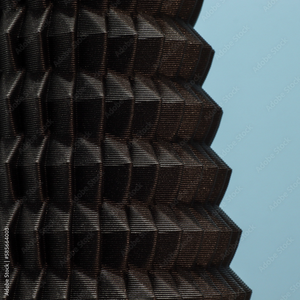 Close up of 3D printed object with thick layers of plastic material ...