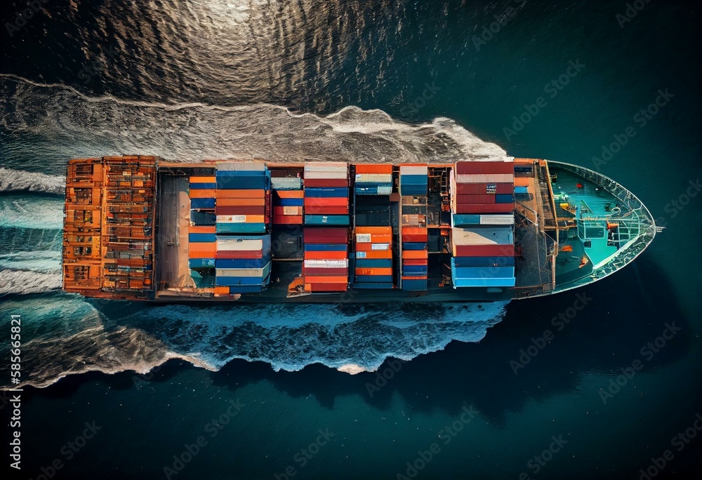 Aerial view container ship carrying container box global business cargo ...