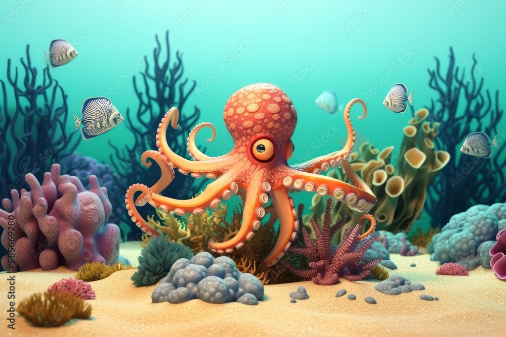 the Vibrant Underwater World: Stunning Cartoons of Octopus, Coral Reefs ...