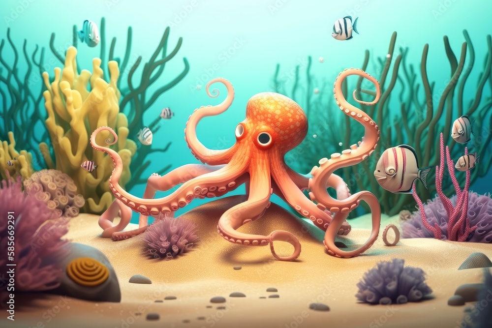 the Vibrant Underwater World: Stunning Cartoons of Octopus, Coral Reefs ...