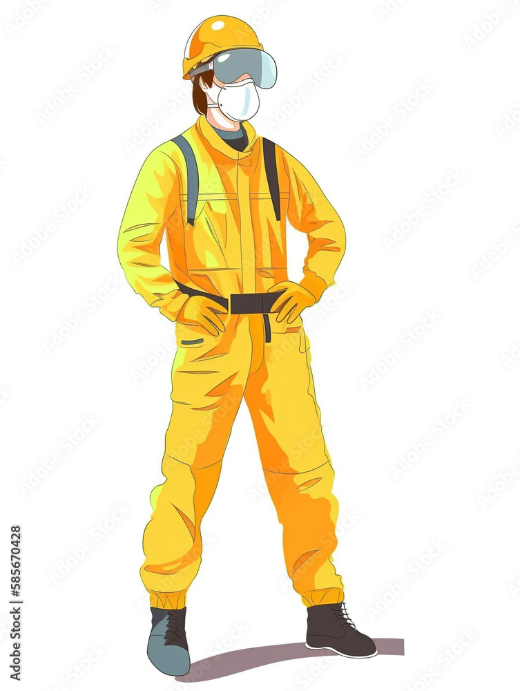 ภาพประกอบสต็อก Cartoon style illustration of a male construction worker ...