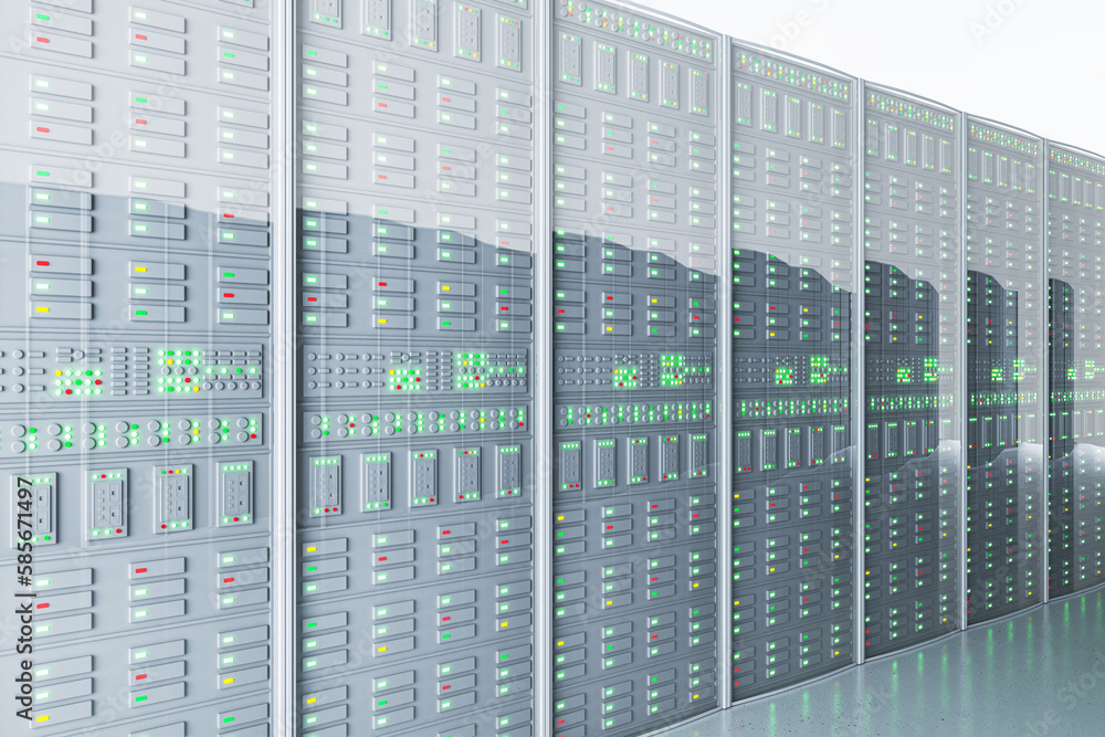 Modern light server room interior. Shot of Data Center With Multiple ...