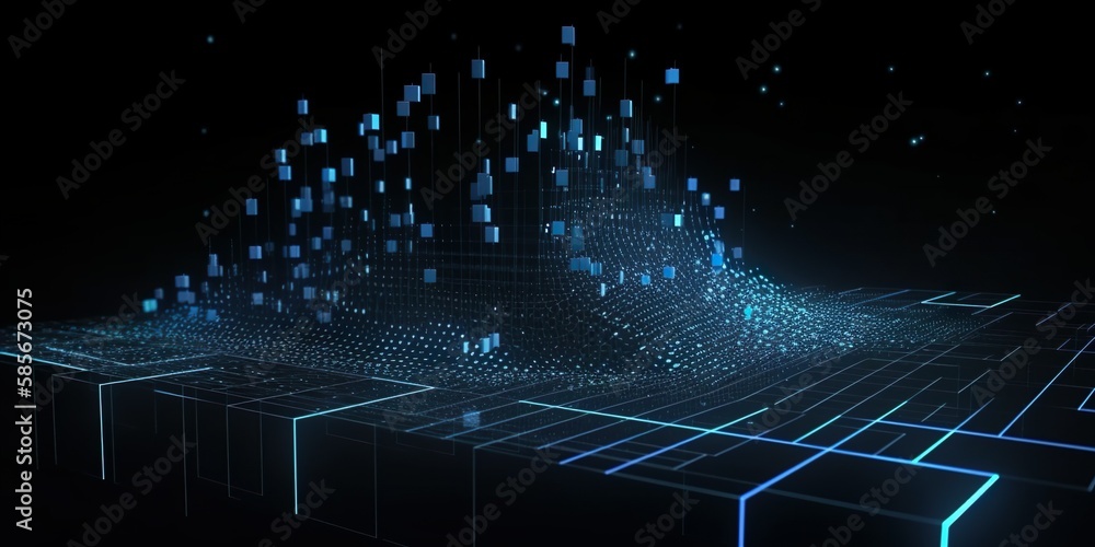 Sich auflösende, Neuronale Netze 3D-Illustration. Big Data und ...