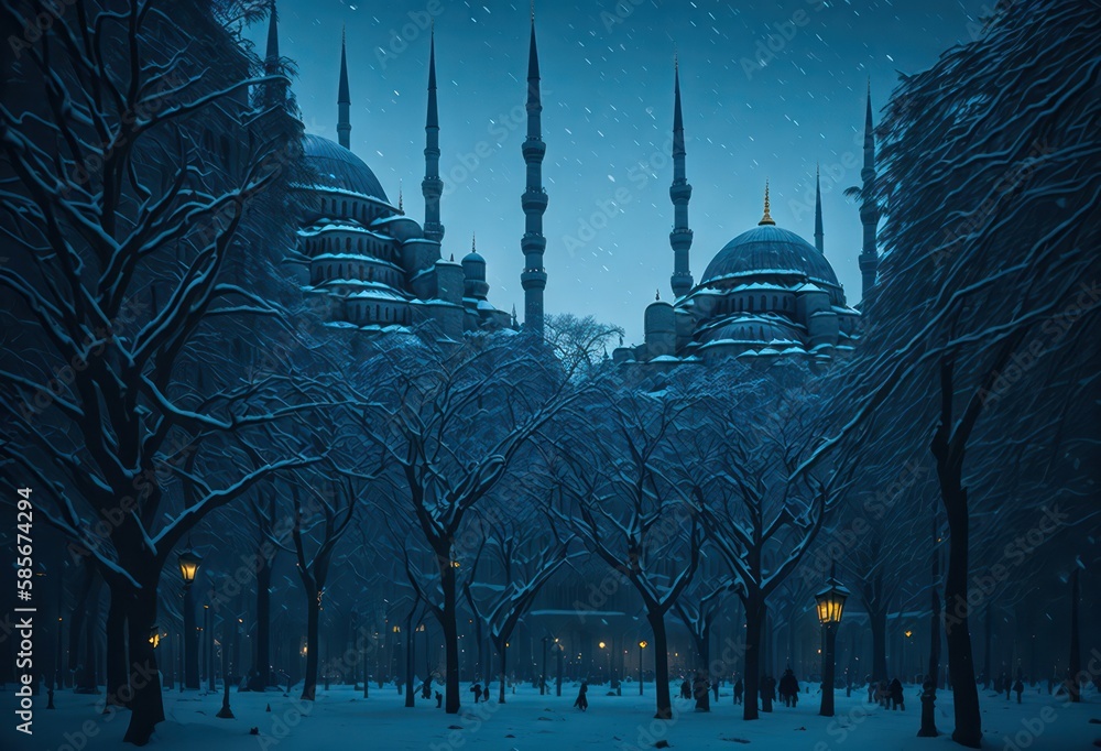 blue mosque, Beautiful Night View Blue mosque, night landscape with ...