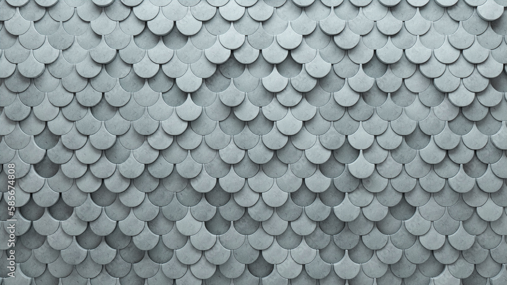 Concrete, Fish Scale Mosaic Tiles arranged in the shape of a wall. 3D ...