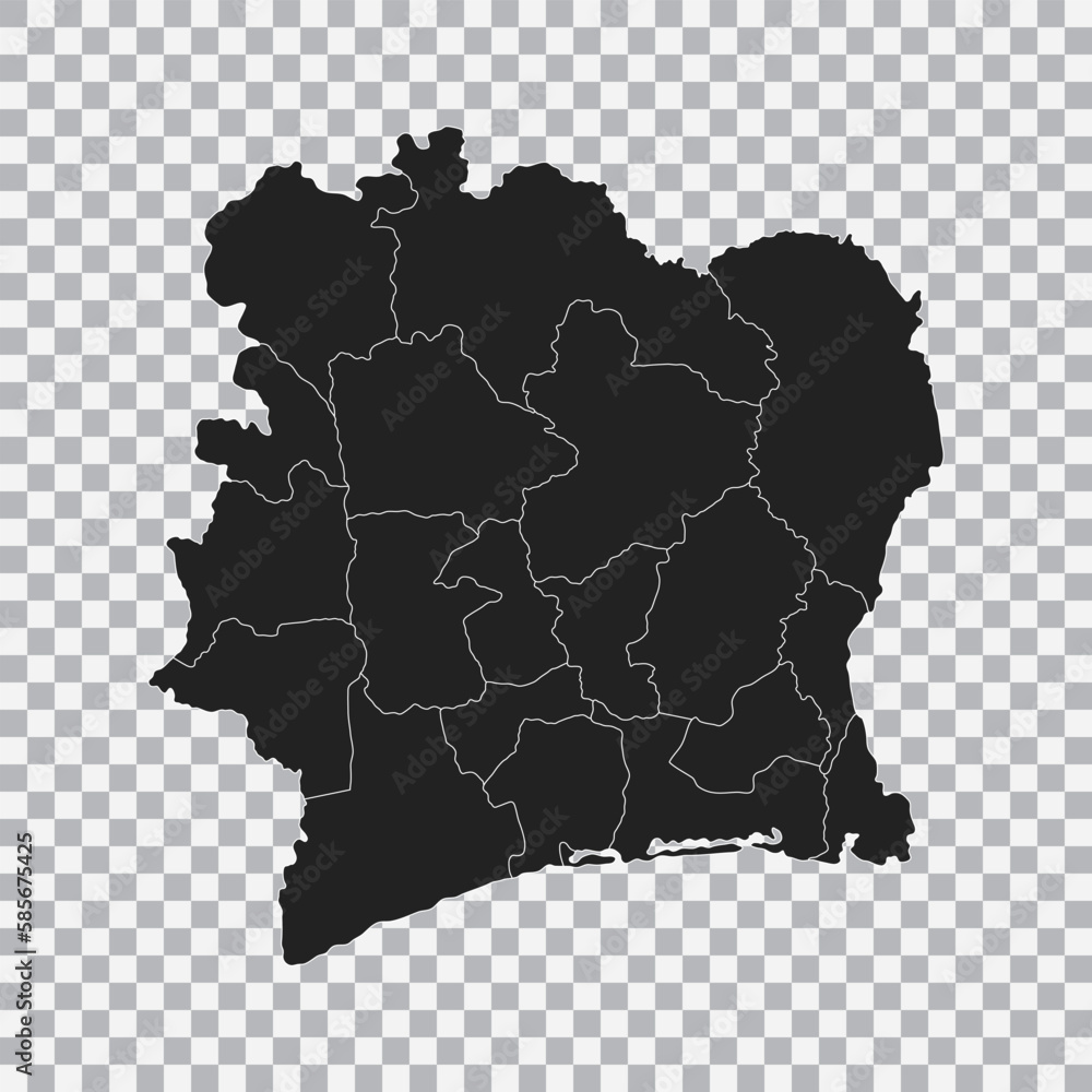 Political map of the Ivory Coast isolated on transparent background ...