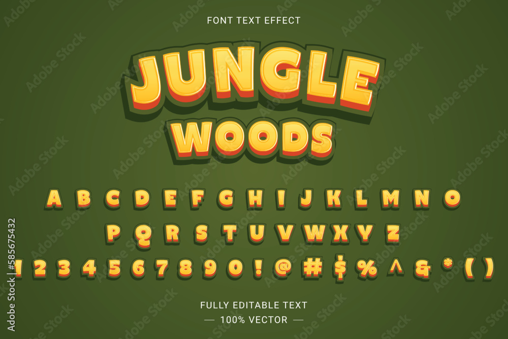 Vettoriale Stock Jungle Woods Text Funky Font Style 3D Effect. Complete ...