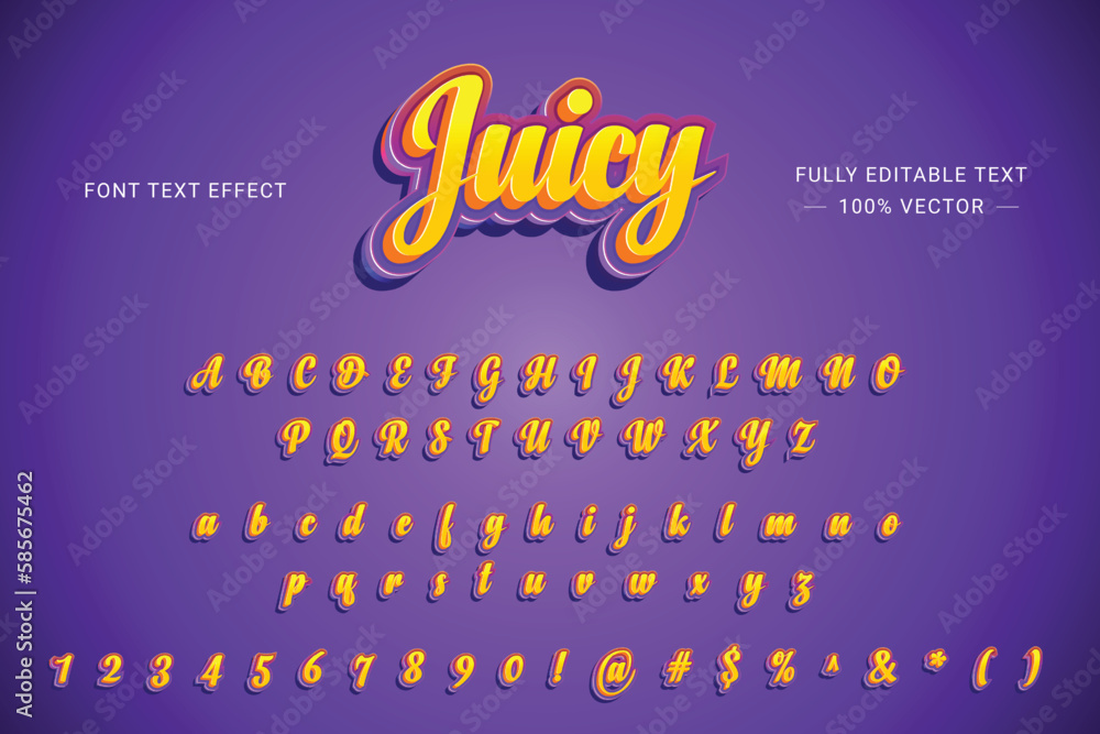 Juicy Text Script Font Style 3D Effect. Complete set of alphabet ...