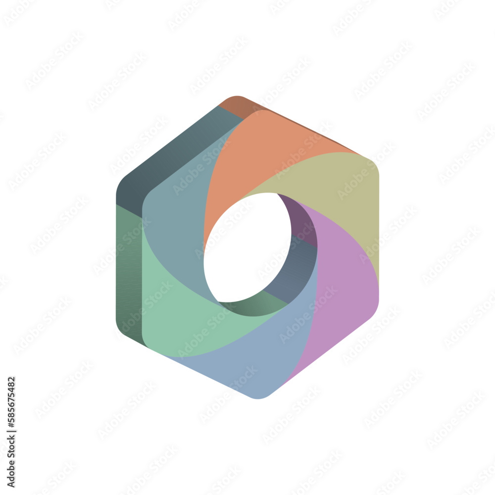 three-dimensional hexagon divided into six colored parts. Template for ...
