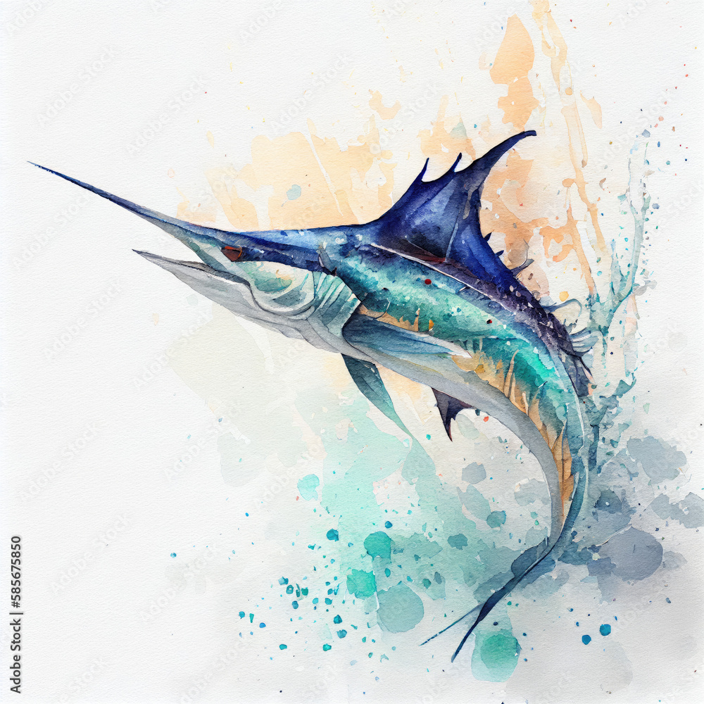 Marlin Fish watercolor created by Generative Ai Tools ilustración de ...