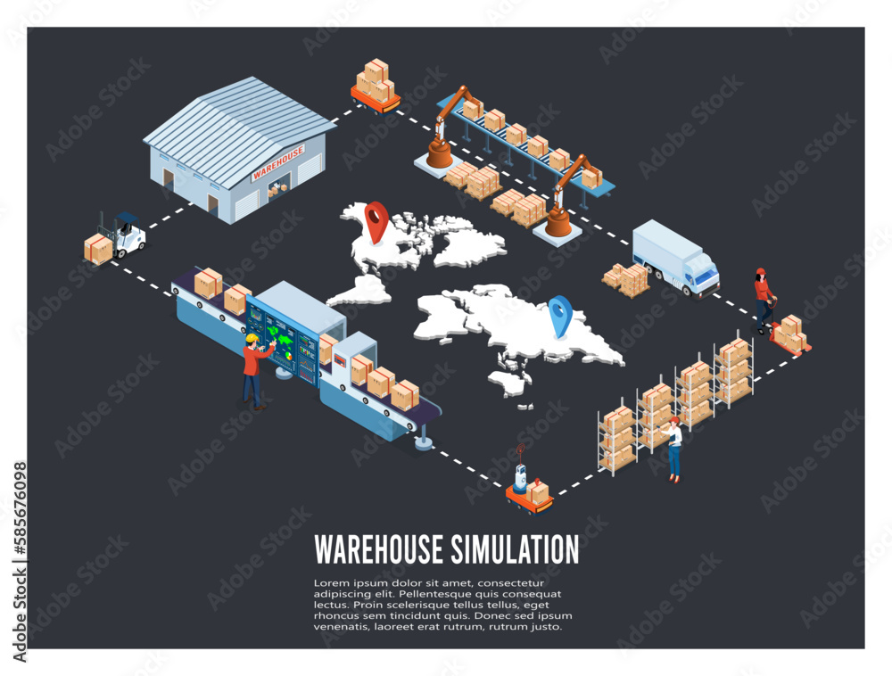 Warehouse Simulation Work Process Concept with Transportation operation ...