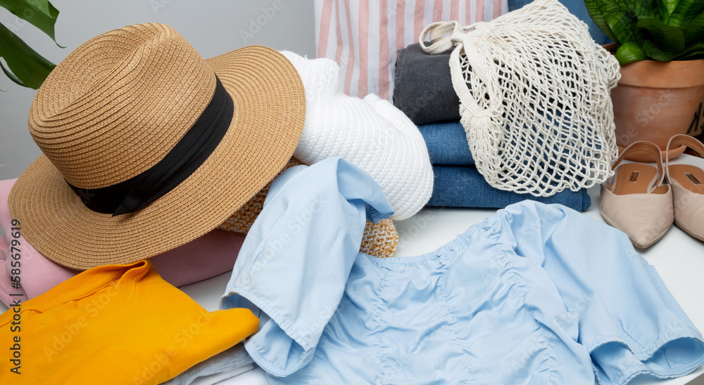 Reduce and reuse concept. Preparing clothes for swap. Waste problem in ...