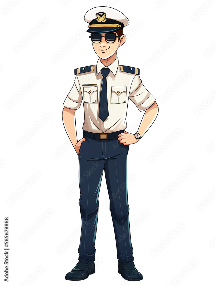 ภาพประกอบสต็อก Cartoon style illustration of a pilot looking handsome ...