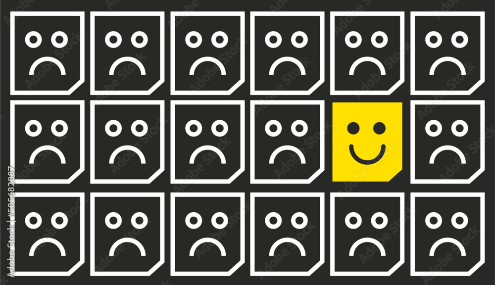 Positive Attitude and Happy Concept. smiling face icon among a group of ...