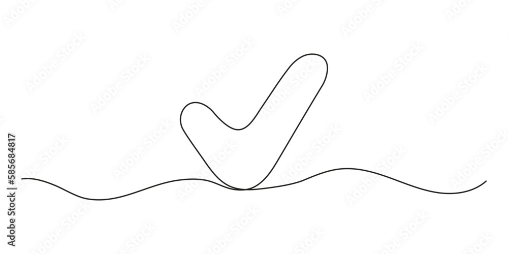 Tick, check mark continuous one line drawing. Approved and verification ...