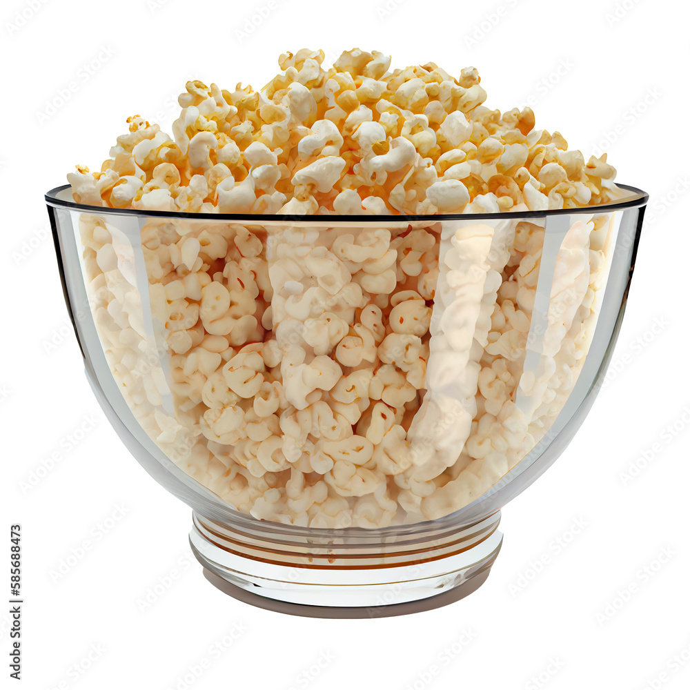 Popcorn flakes in glass bowl. Png 3d realistic transparent cup full of ...