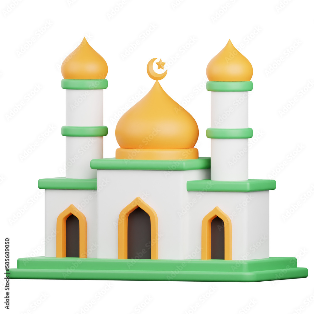 3D Render Mosque Icon, illustration isolated on white background ...