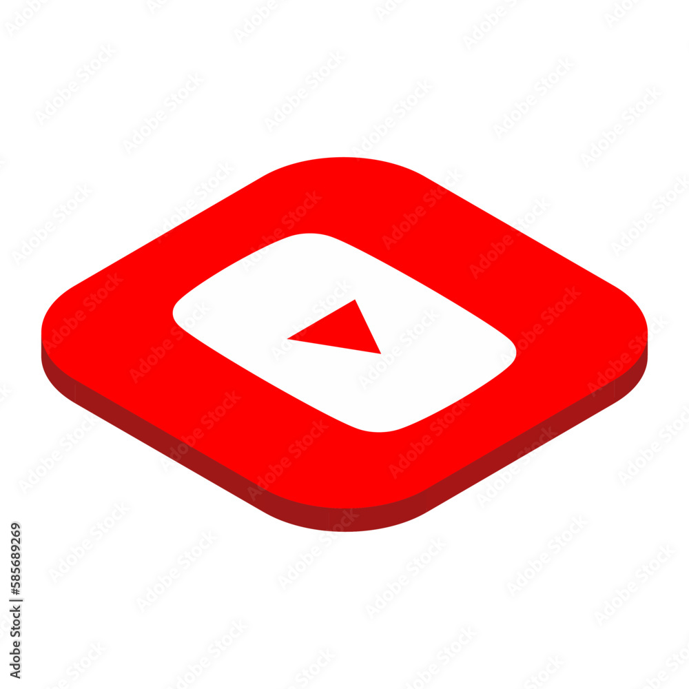 Youtube social media app icon. 3D isometric square with rounded corners ...