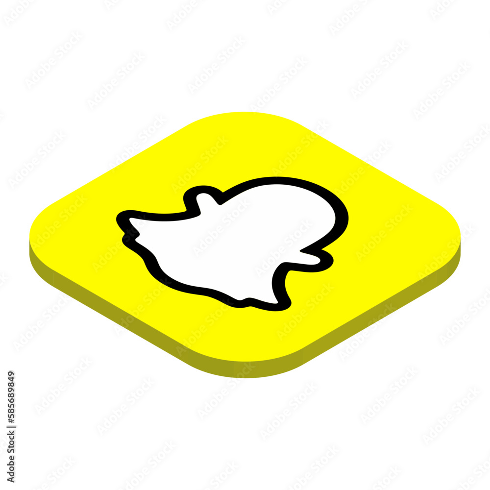 Snapchat instant messaging app icon. 3D isometric square shape with ...