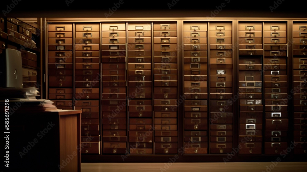 Record keeping and archiving, cabinet of folders in room. Generative AI ...