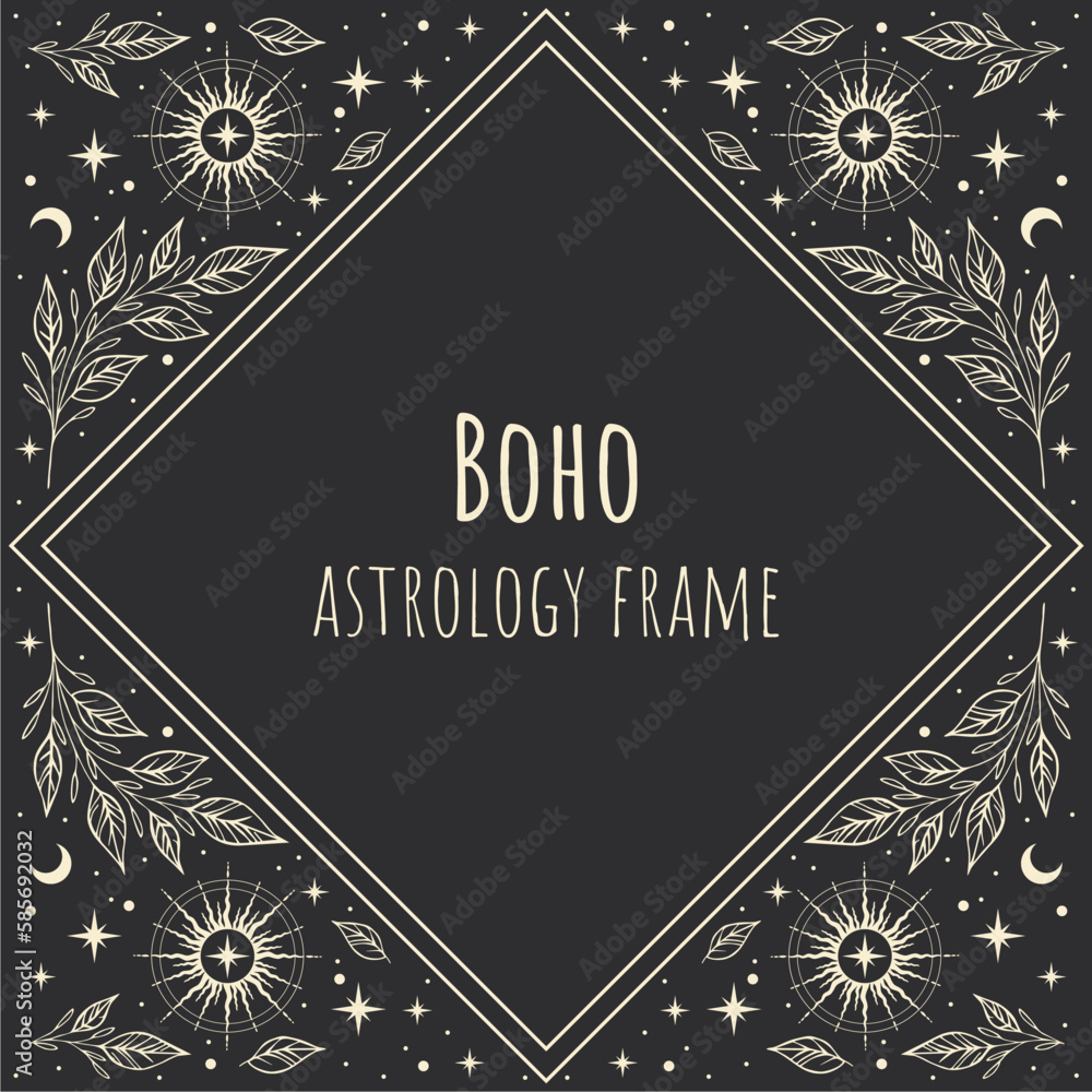 Boho vector frame with stars. Elegant ornament. Mystic frame for tarot ...